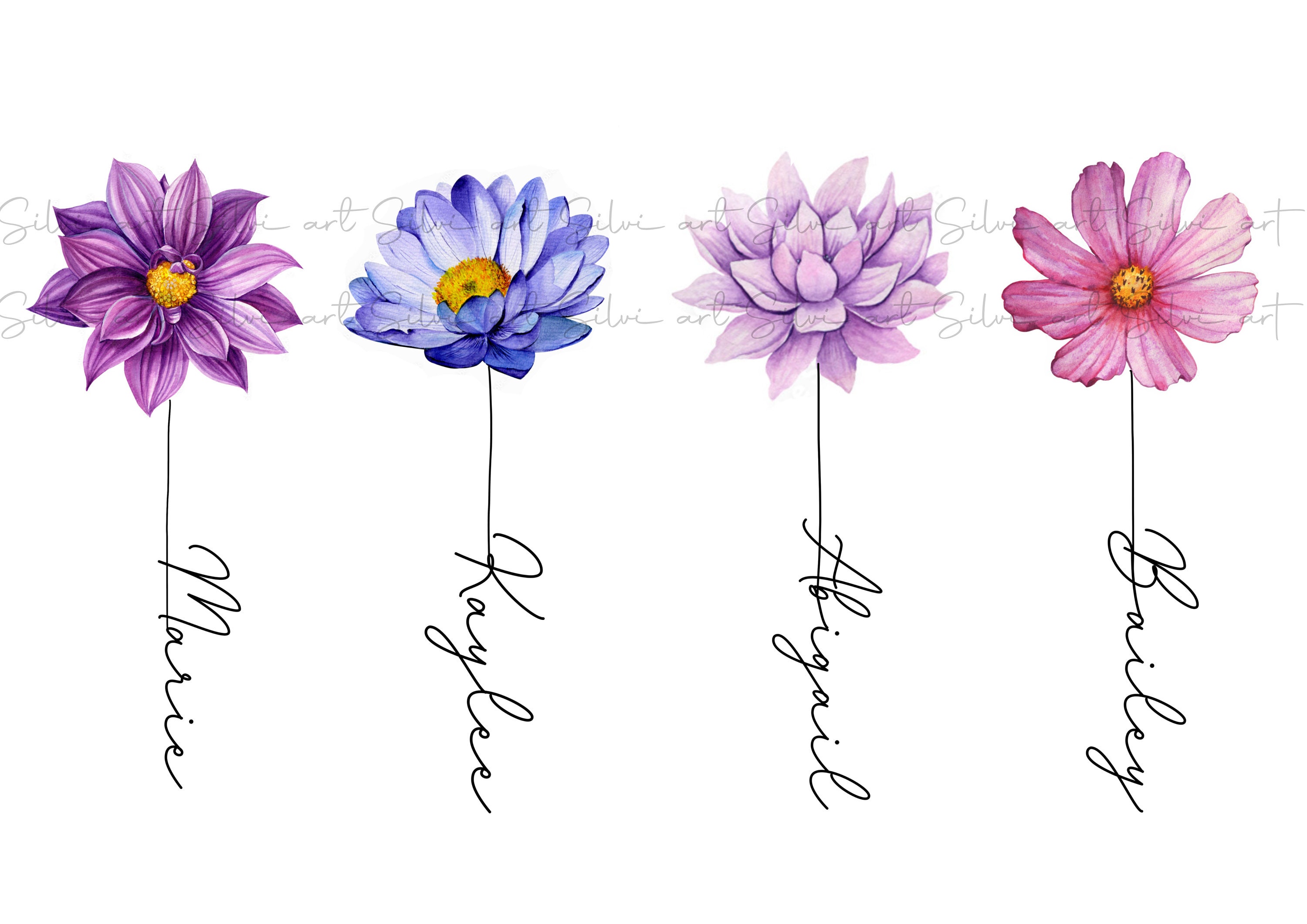 Custom Name Tropical Flowers Realistic Flower Designs - Etsy