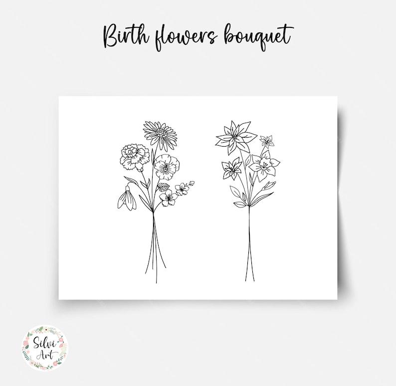 Custom Birth Month Flowers Bouquet | Digital Minimalistic Line Design ...
