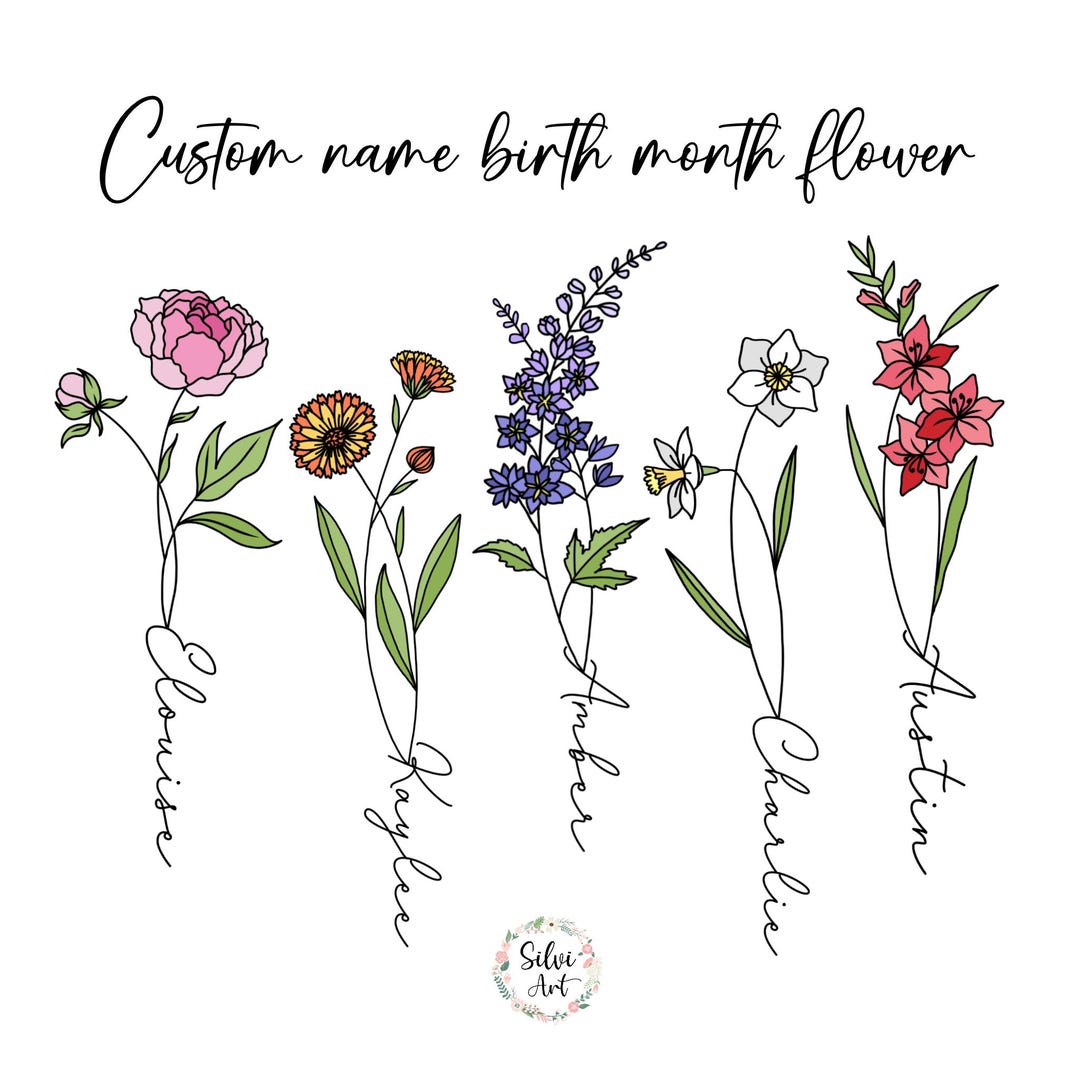Custom Name Single Flower With Color | Petsonalised Long Sleeve Tattoo ...