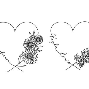 Custom Names Heart Tattoo Design | Floral Romantic Couple Gift ...