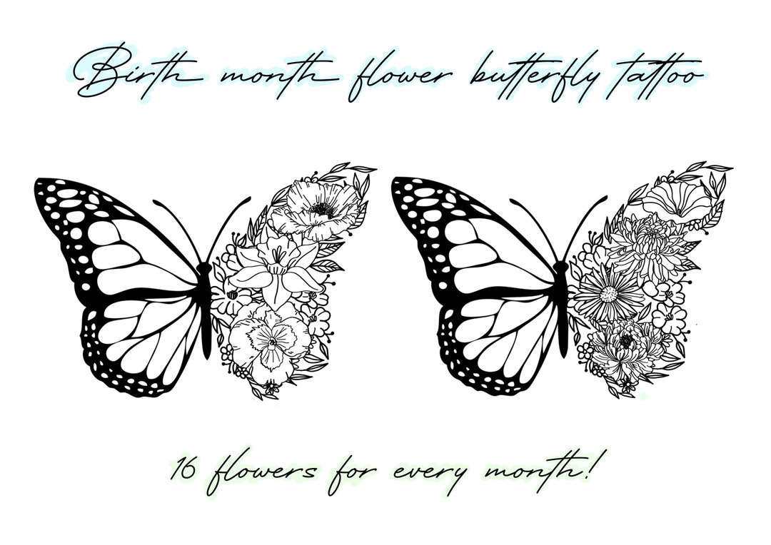 Custom Birth Flower Butterfly Tattoo Design | Butterfly Bouquet PNG ...