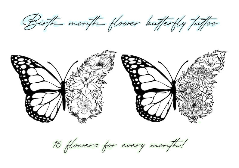 Custom Birth Flower Butterfly Tattoo Design | Butterfly Bouquet PNG ...