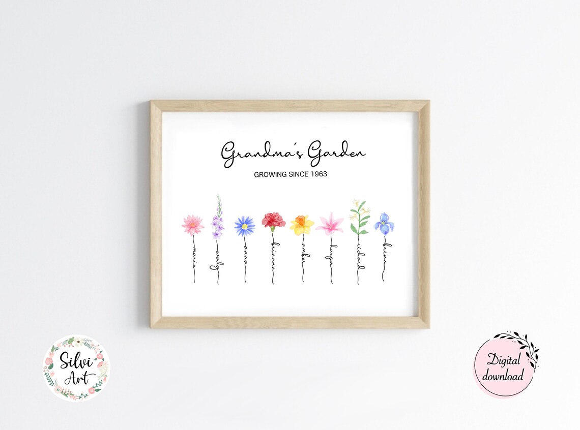 Custom Family Birth Flowers Garden Digital Artwork | Personalised ...