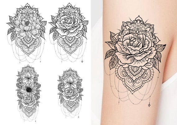 Custom Birth Flower Boho Tattoo Stemless Floral Bouquet - Etsy