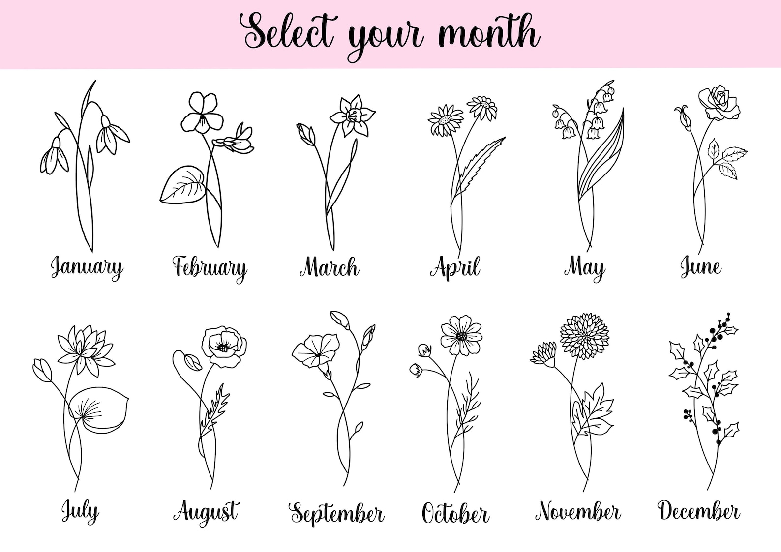 Custom Name Birth Month Flower Design Floral Name Tattoo - Etsy