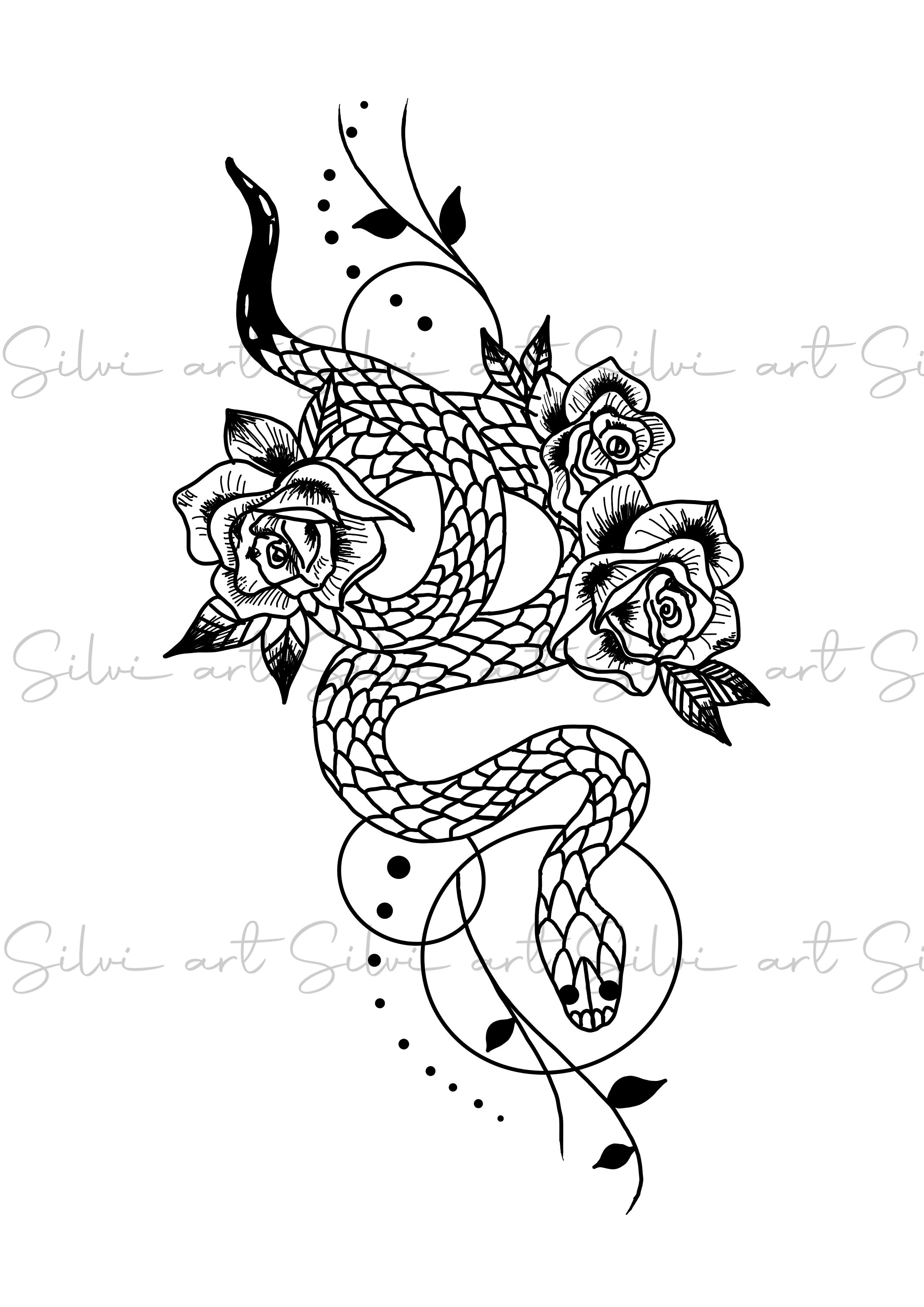 Snake and rose tattoo drawing - Bronctattooaus.com