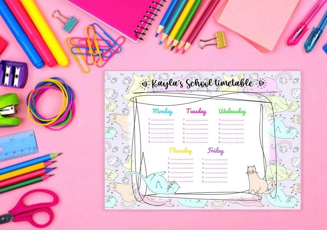 Custom Pastel Girly School Timetable Back to School Template - Etsy