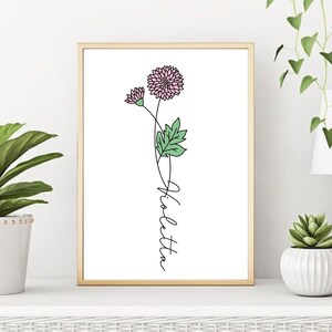 Custom Name Flower With Color | Birth Flower Gift | Tattoo Comission ...