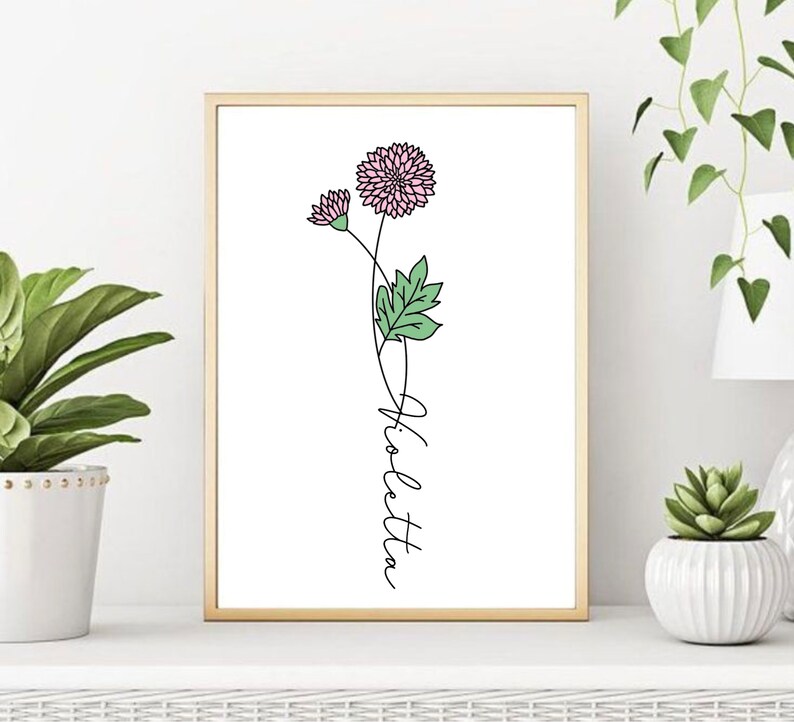 Custom Name Flower With Color | Birth Flower Gift | Tattoo Comission ...