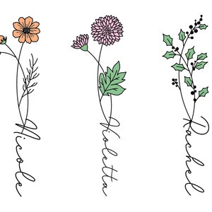 Custom Name Flower With Color | Birth Flower Gift | Tattoo Comission ...