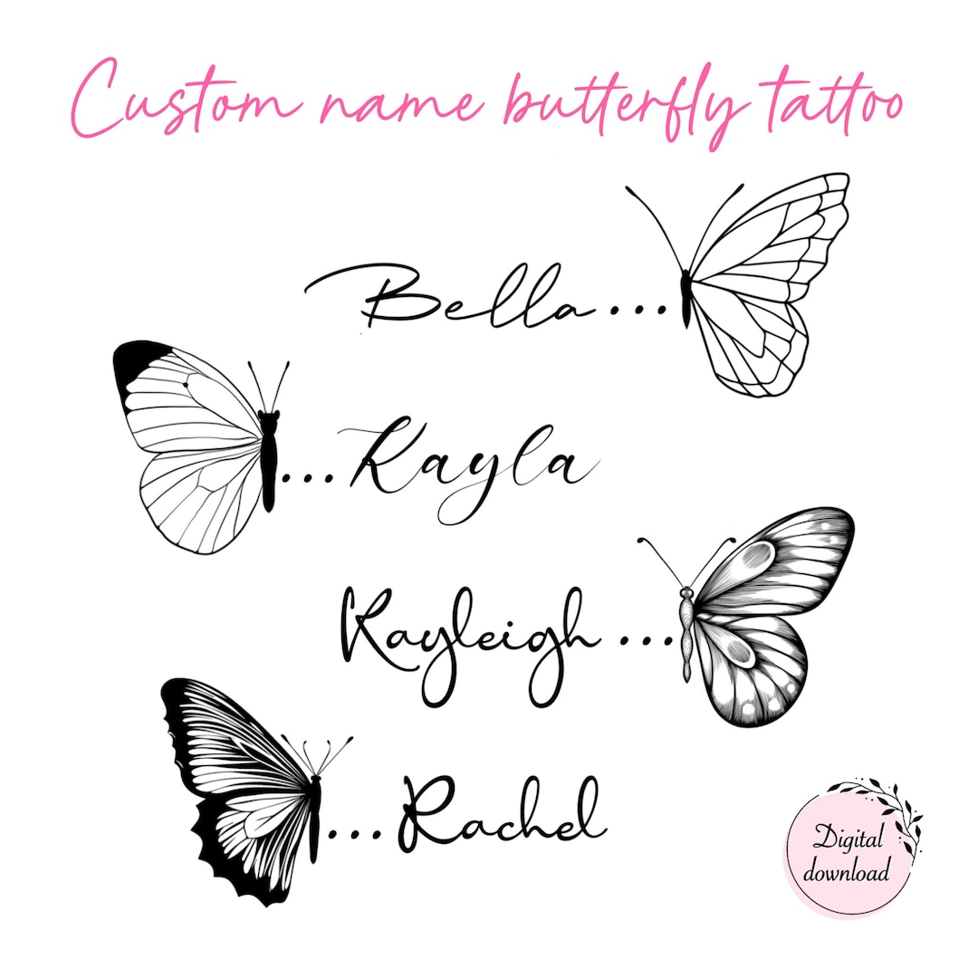 Custom Name Butterfly Tattoo Design | Aesthetic Minimalist Couple ...
