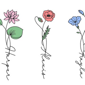 Custom Name Flower With Color | Birth Flower Gift | Tattoo Comission ...