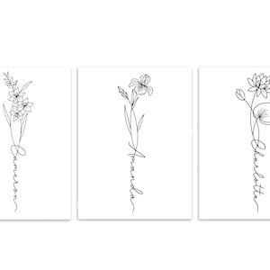 Custom Name Extended Stem Birth Flower | Birth Flower Gift | Tattoo ...