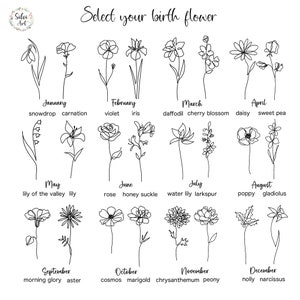 Custom Name Single Line Birth Month Flower Minimalist Design | Floral ...