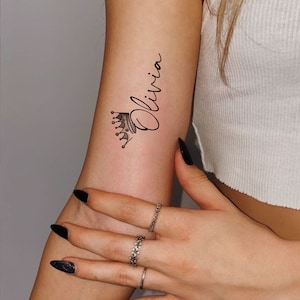 Custom Name With Crown Tattoo Design | Minimalist Tattoo PNG | Digital ...