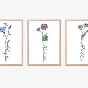 Custom Name Flower With Color | Birth Flower Gift | Tattoo Comission ...