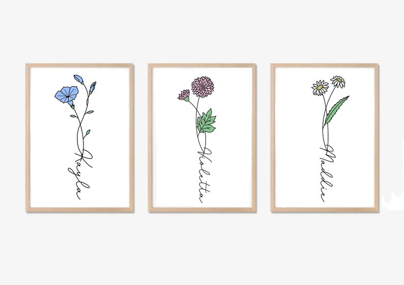 Custom Name Flower With Color | Birth Flower Gift | Tattoo Comission ...