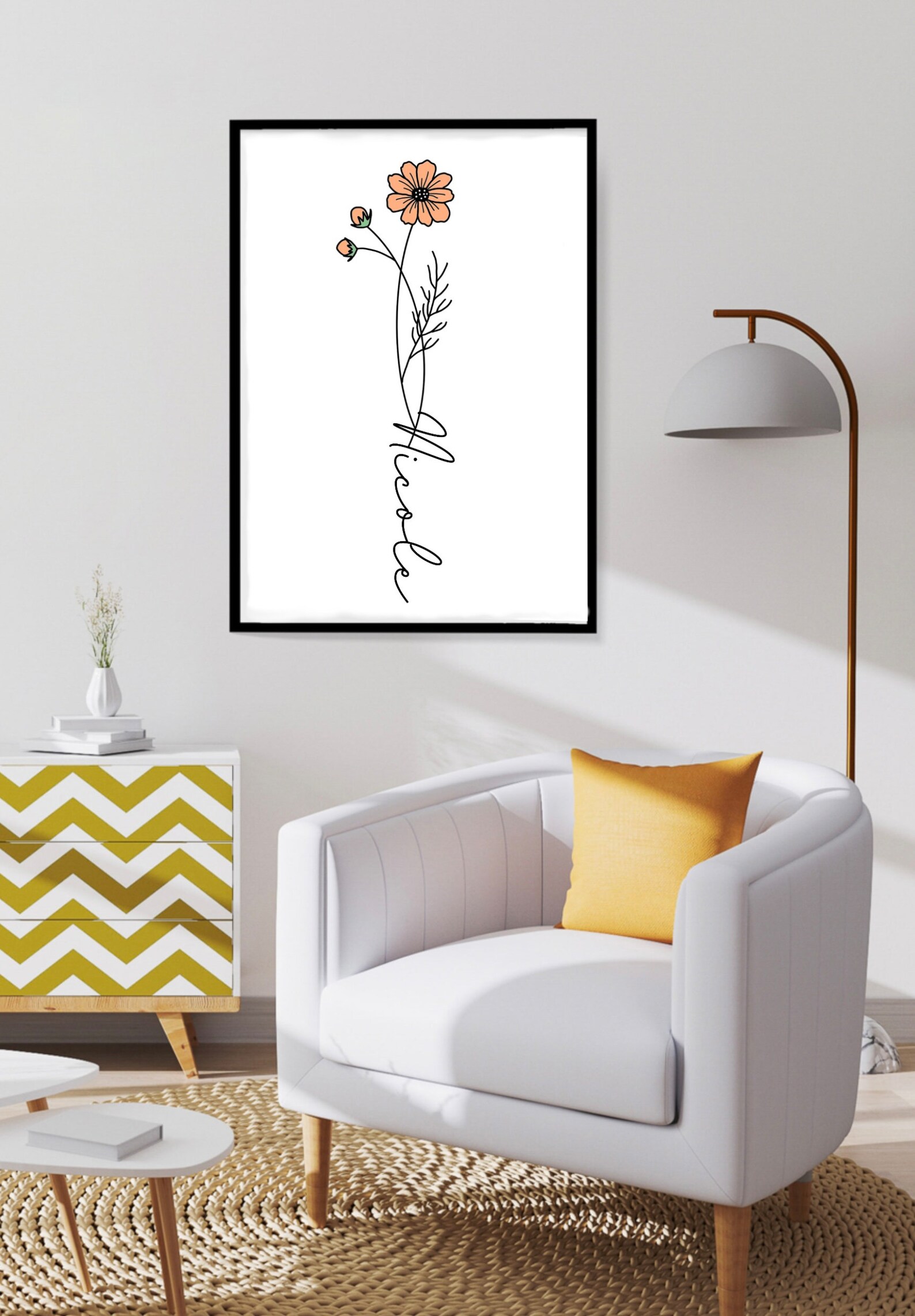 Custom Name Flower With Color | Birth Flower Gift | Tattoo Comission ...