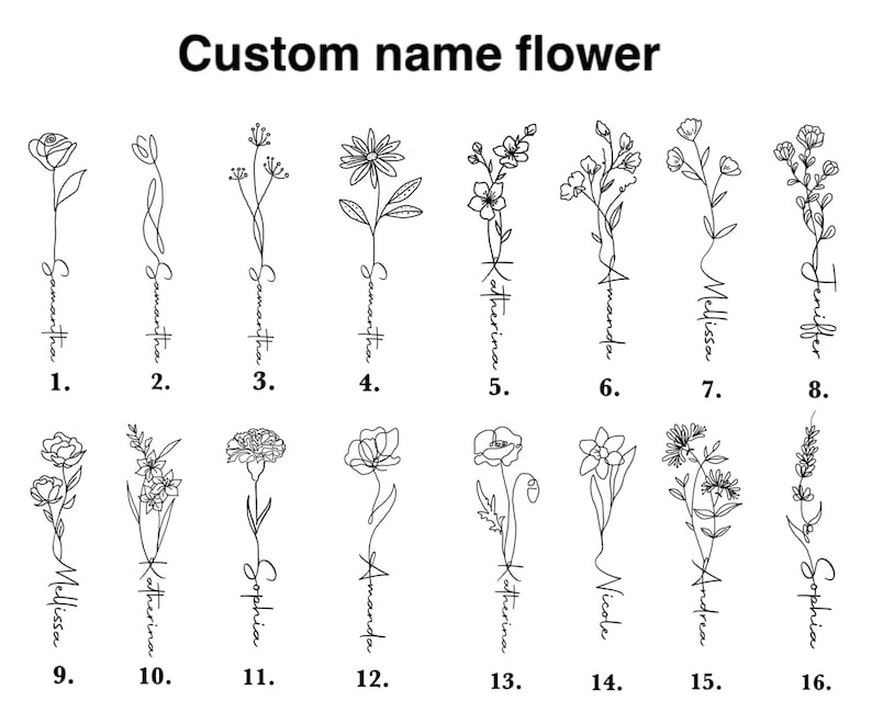 Custom Name Flower | Birth Flower Gift | Tattoo Comission SVG | Floral ...