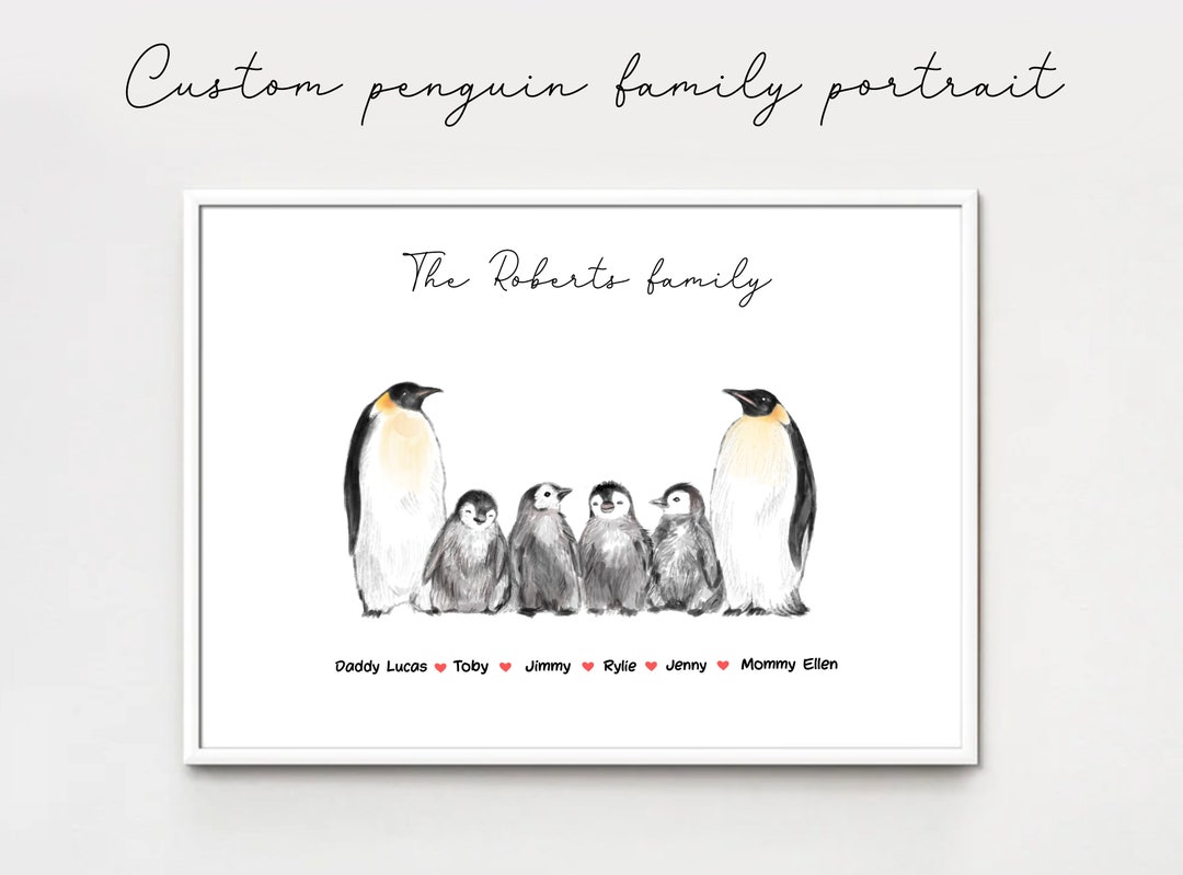 Custom Penguin Family Portrait PNG | Personalised Family Wall Art Gift ...