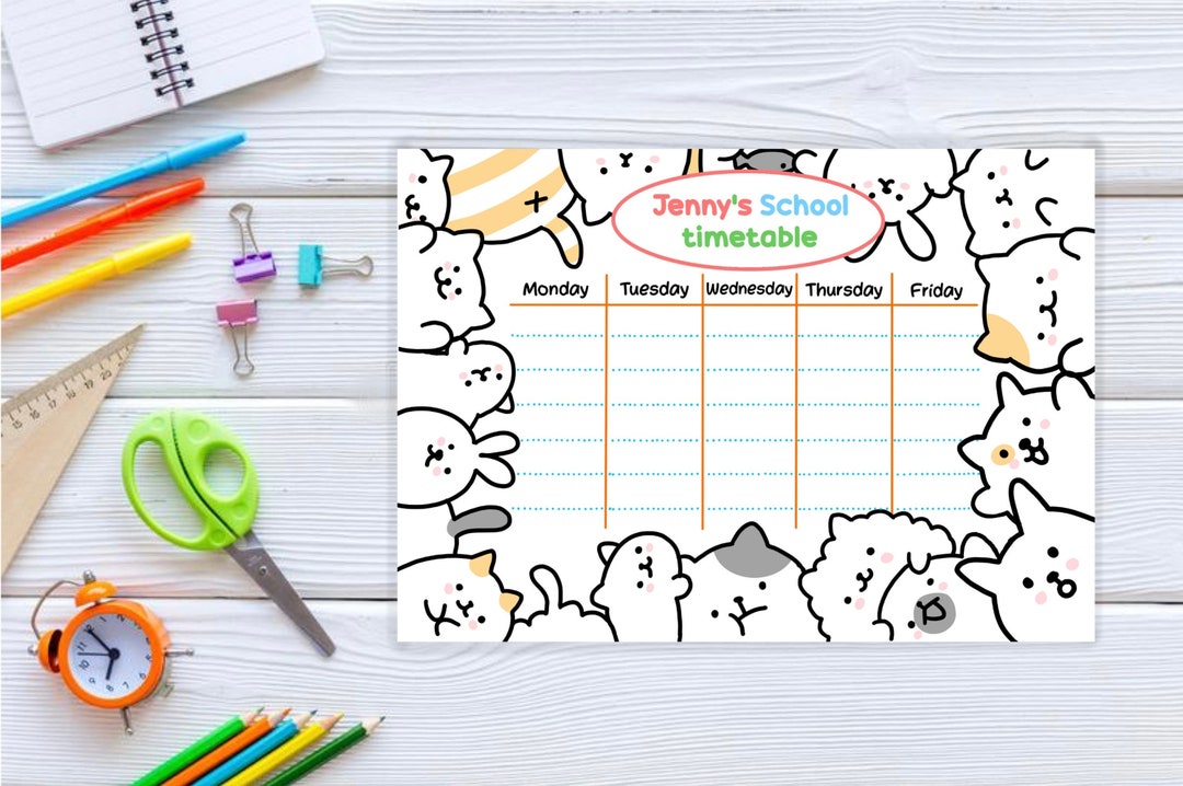 Custom Cats School Timetable Back to School Template cat Lovers First ...