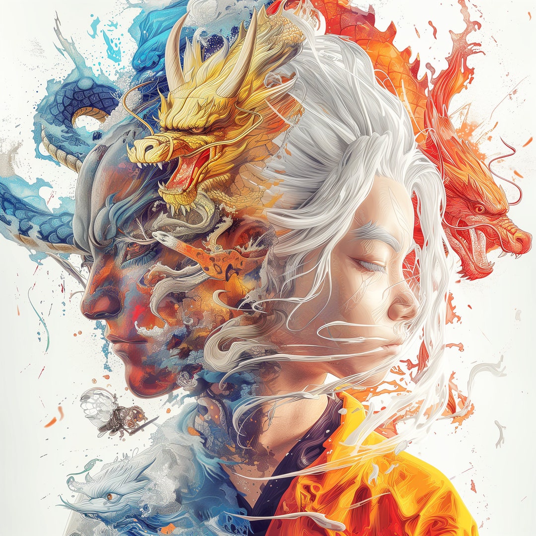 Elemental Fusion Dragon Art Print - Mythical Creature Fantasy Wall ...