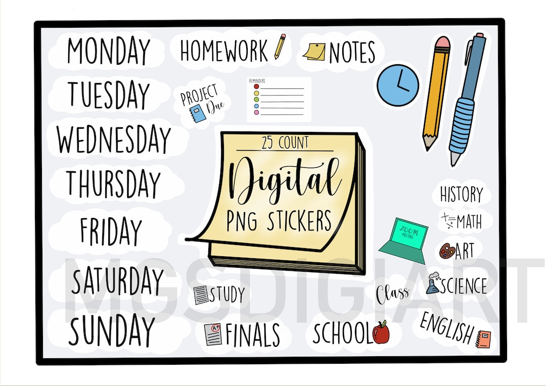 Digital Download School Sticker Pack PNG Download - Etsy