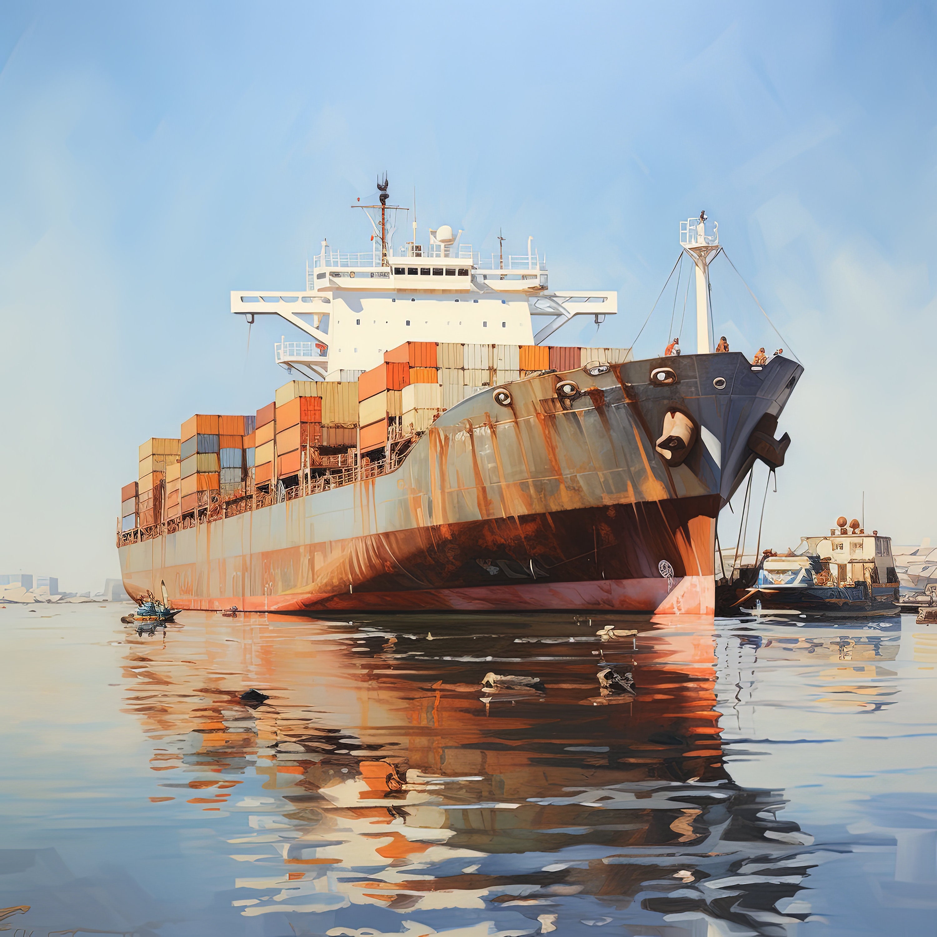 Container Ship in Port, Wall Art, Digital Print, Cargo Ship, Shipping ...