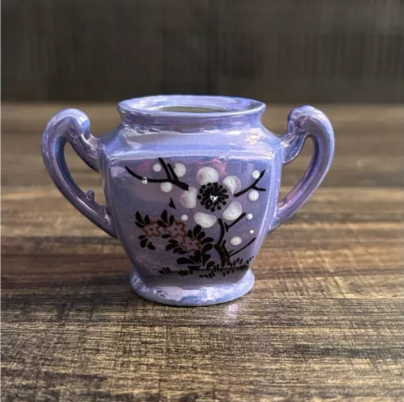 Japan Lusterware Blue Cherry Blossom Small Tea Set Teapot Cups Saucers ...