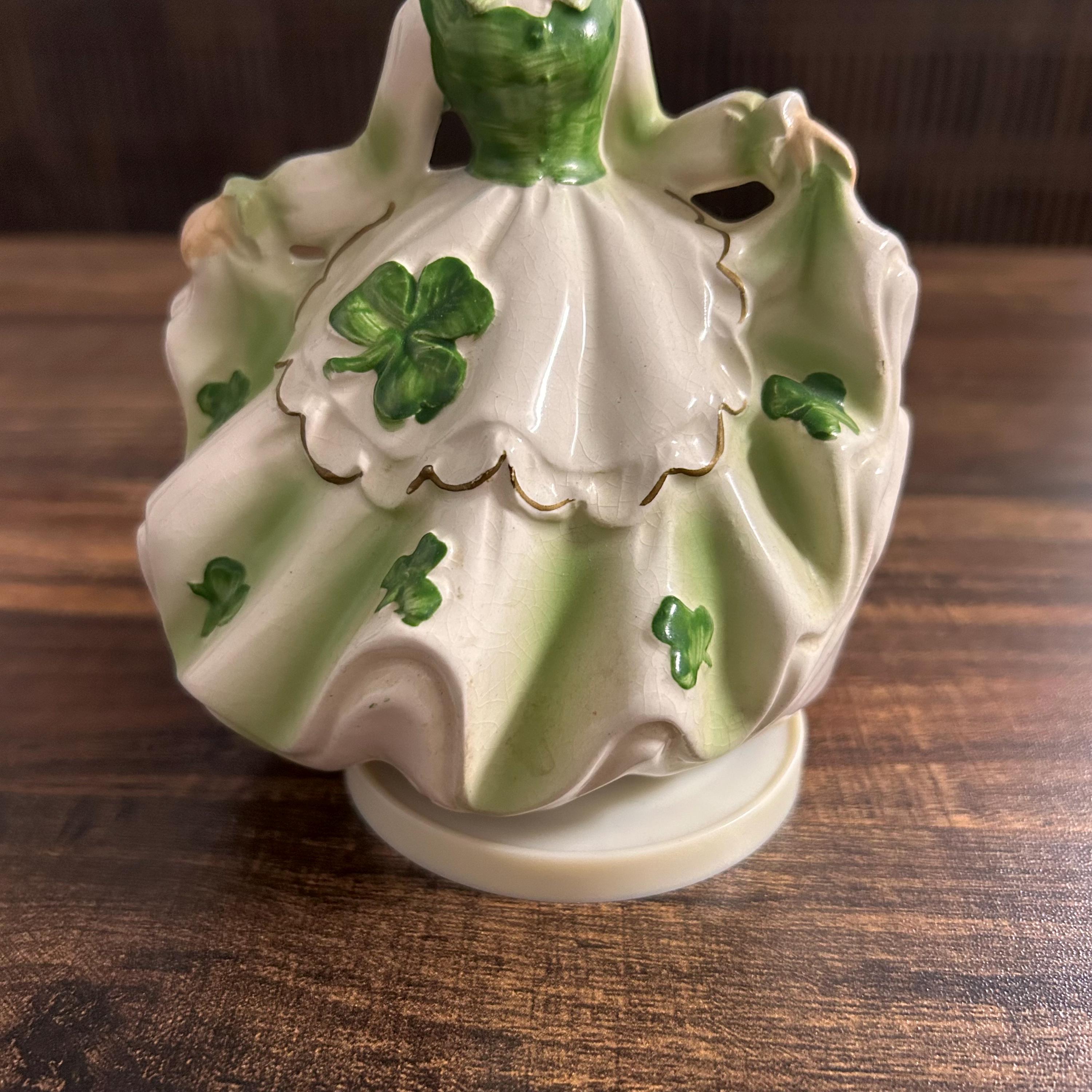 Vintage Lefton Irish Girl Figurine Shamrock St Patricks Day Musical Box ...
