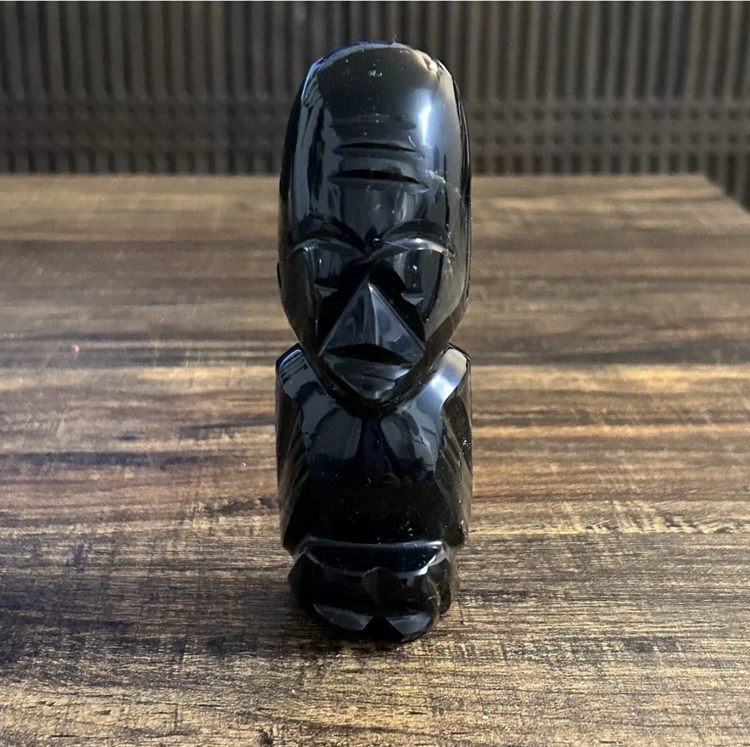 Black Onyx Obsidian Hand Carved Statue Aztec Mayan Stone Figure Tiki 4. ...