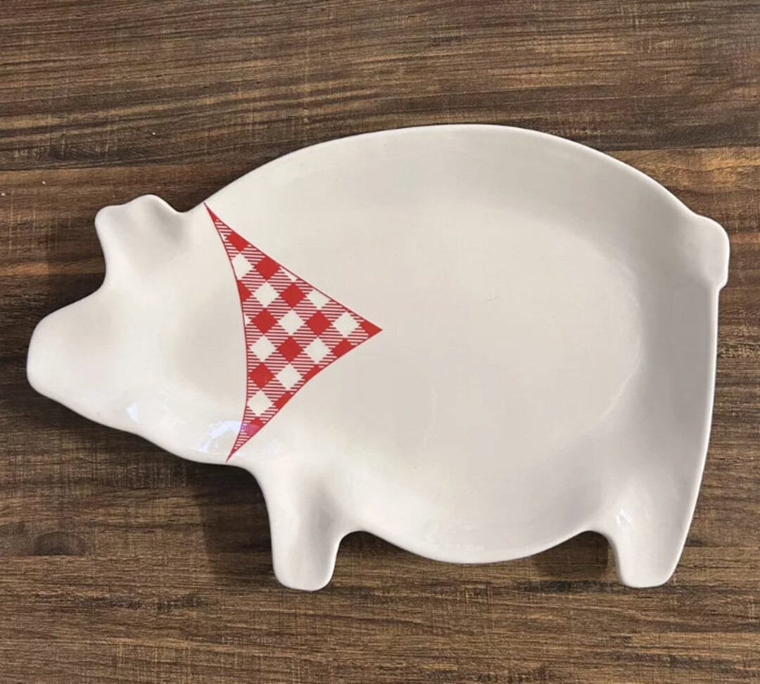Rae Dunn Magenta Pig Appetizer Plate Big M Red Check Bandana 15” - Etsy