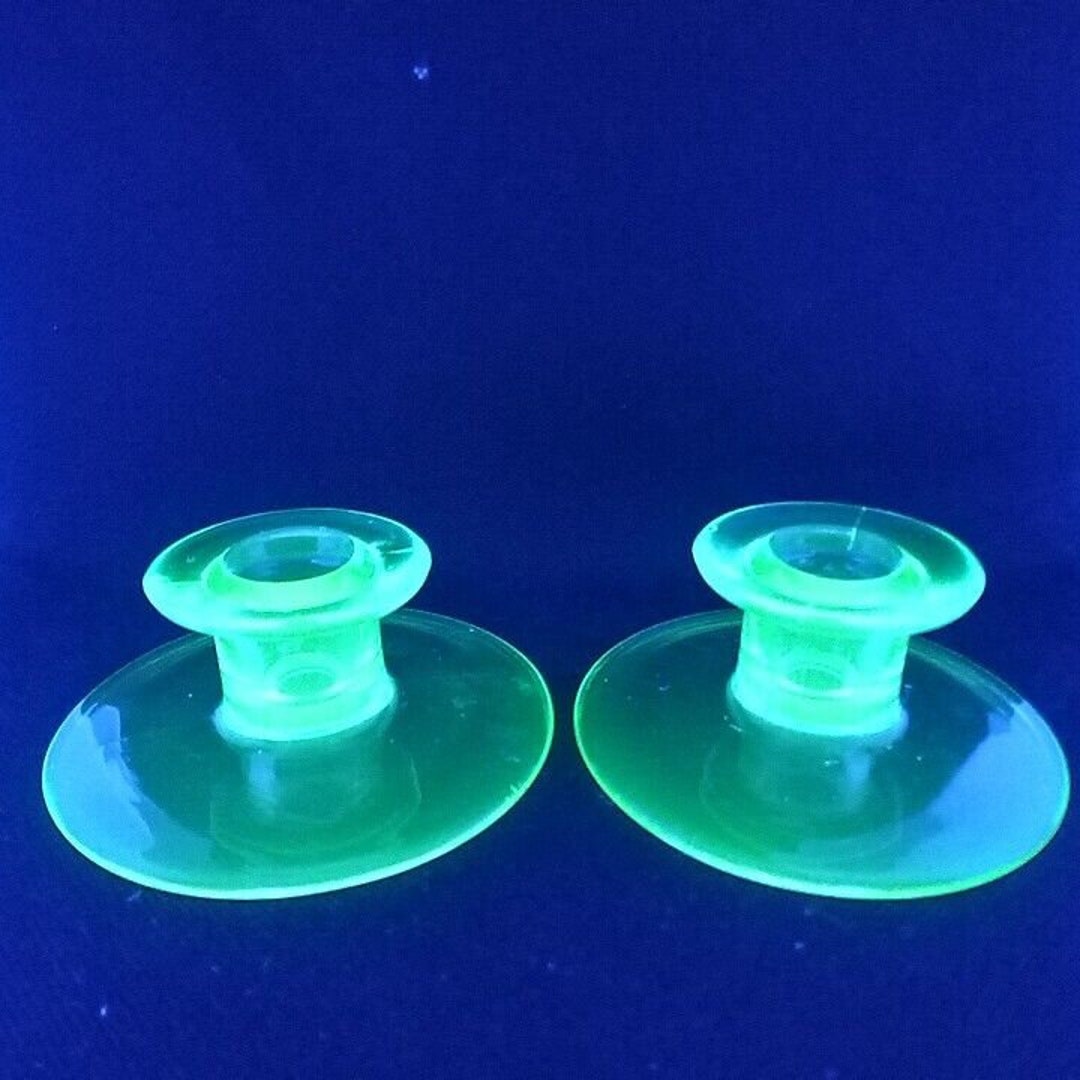 Vintage Uranium Green Vaseline Glass Candle Stick Pilar Candle - Etsy