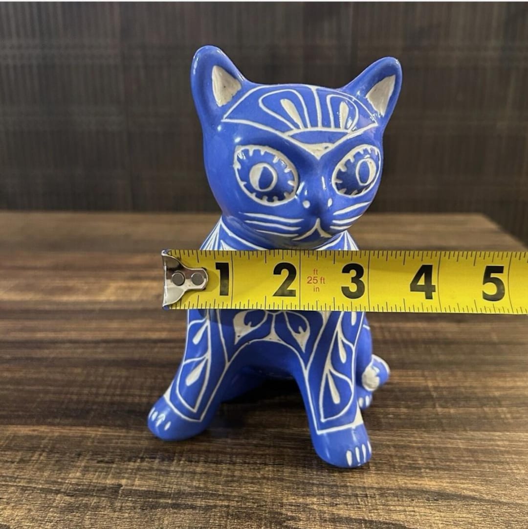 Vintage Cat Blue White Ceramic Pottery Pablo Zabal Folk Art Chile South ...