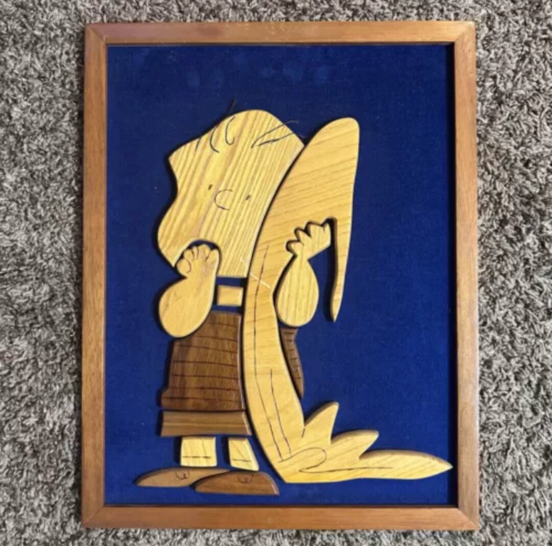 Vintage Intarsia Wood Art Wall the Peanuts Linus Van Pelt Character 19 ...