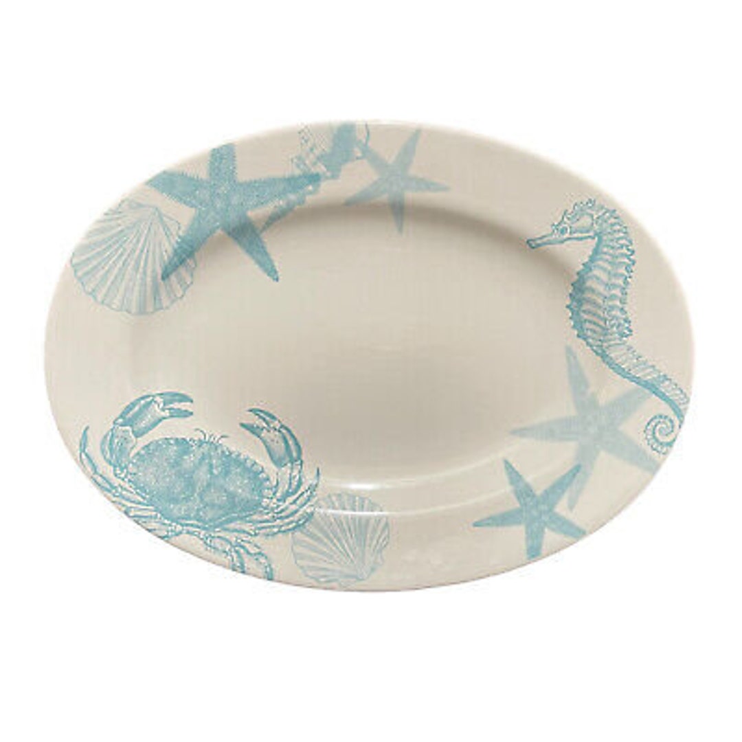 222 Fifth Coastal Life Blue Serving Platter 14 - Etsy