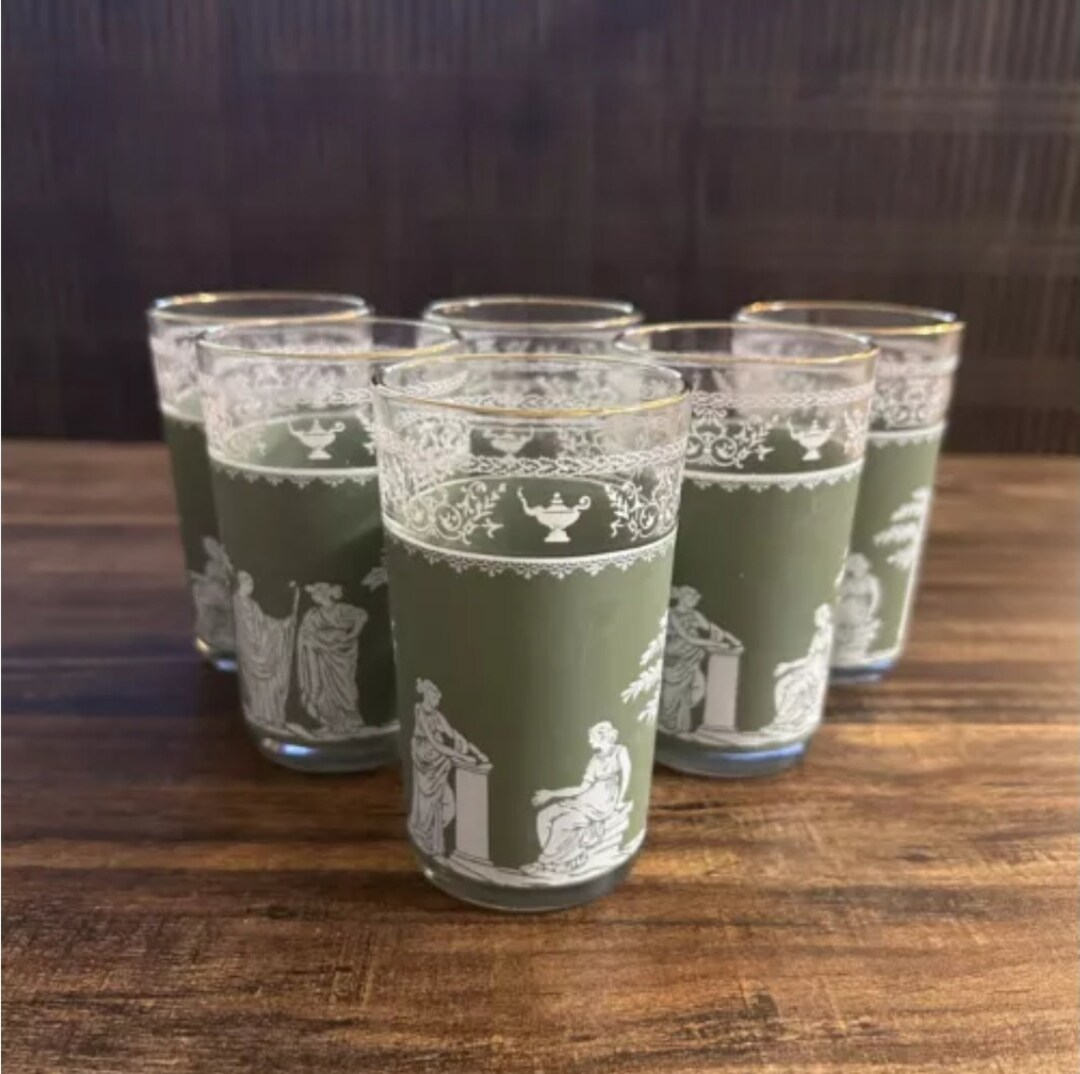 Jeanette Glass Greek Hellenic Style Green Jasper Ware Small Tumbler Set ...