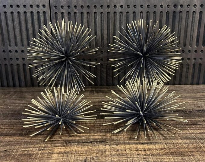 Vintage MCM Metal Gold Atomic Starburst Sea Urchin Wall Decor Set of 4 ...
