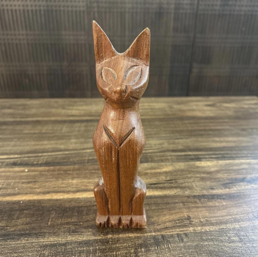 Vintage Hand Carved Wood Figural Cat Statue Sculpture Figurine 7 - Etsy