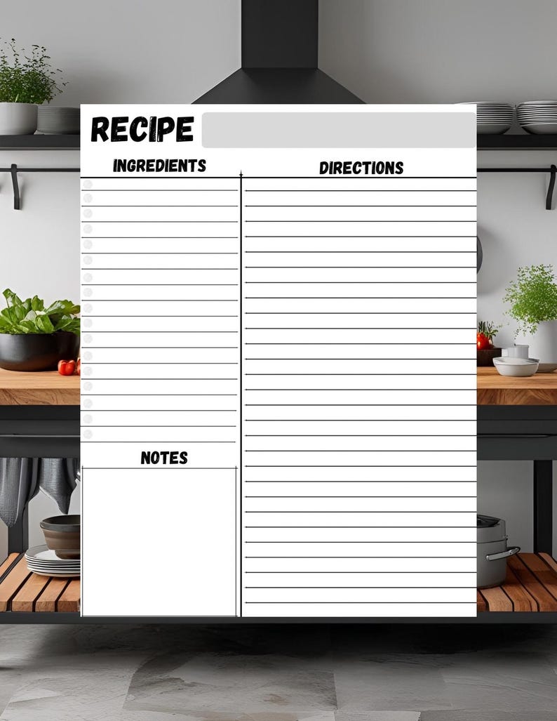 Printable Recipe Card Template | Editable Cooking Journal Page | Modern ...