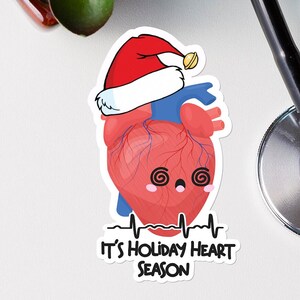 Cute Holiday Heart Anatomy Christmas Sticker, Emergency Nurse Sticker ...