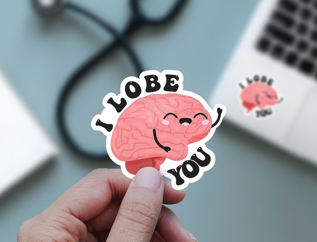 I Lobe You Cute Valentines Anatomy Sticker, Cute Brain Anatomical ...