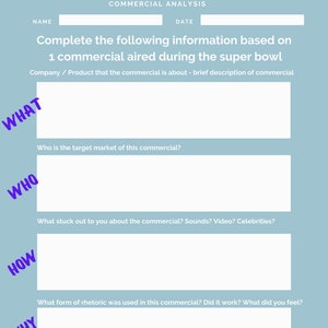 Commercial Analysis Worksheet Lesson - Etsy