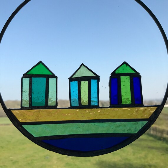 Stained Glass Beach Hut and Scene Hoop Decoration for Wall or | Etsy