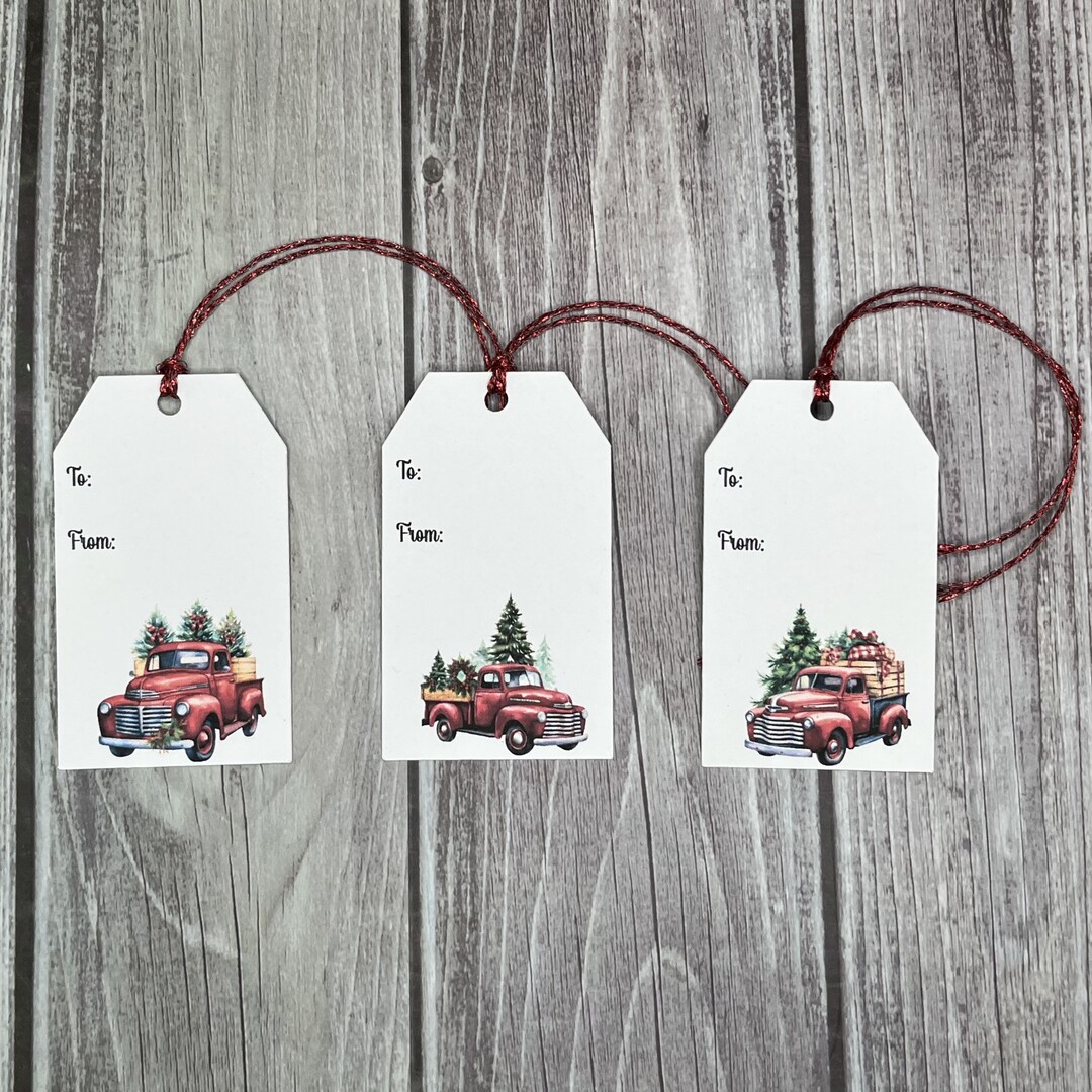 Red Truck Christmas Gift Tags Set of 18 - Etsy