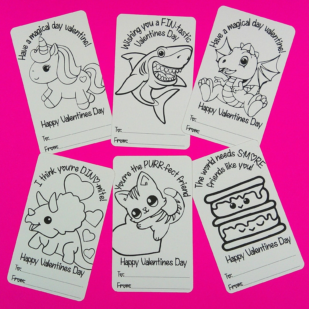 Valentine Coloring Cards - Etsy