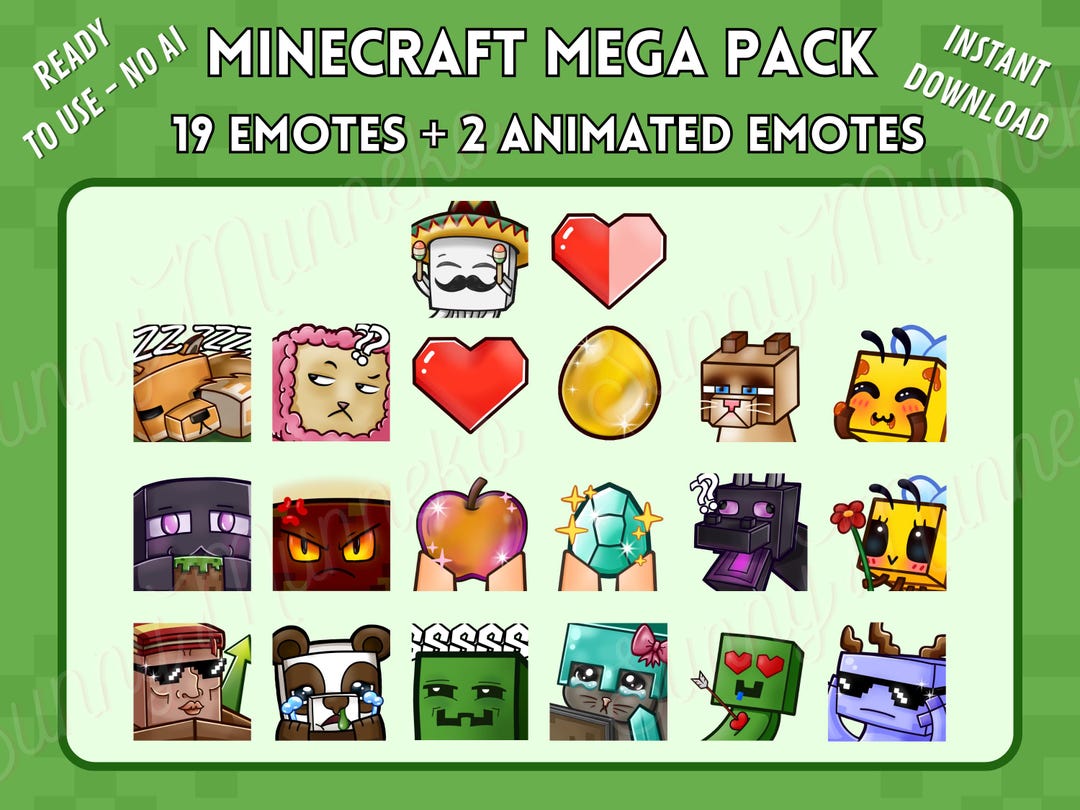 Minecraft Mega Pack - 20 Emotes for Twitch, Cute and Animated Emotes - Etsy