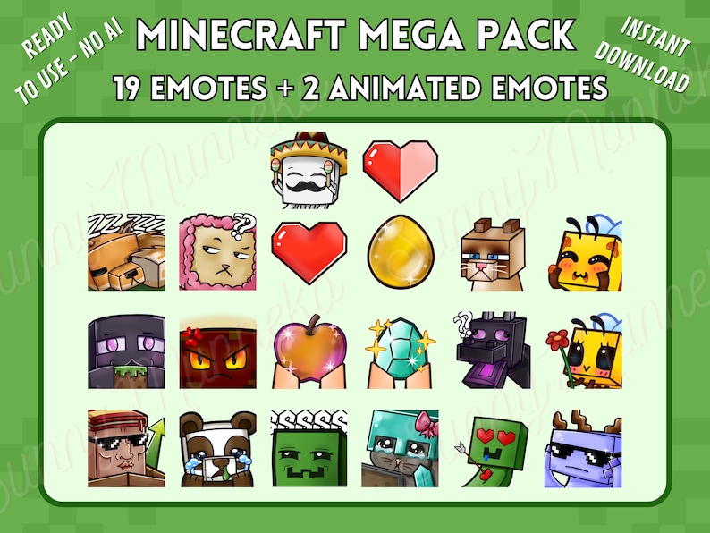 Minecraft Mega Pack - 20 Emotes for Twitch, Cute and Animated Emotes - Etsy