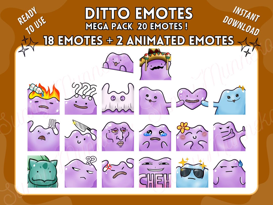 Ditto Emotes - Pack of 20 Emotes for Twitch - Handmade & Cute Pokemon ...