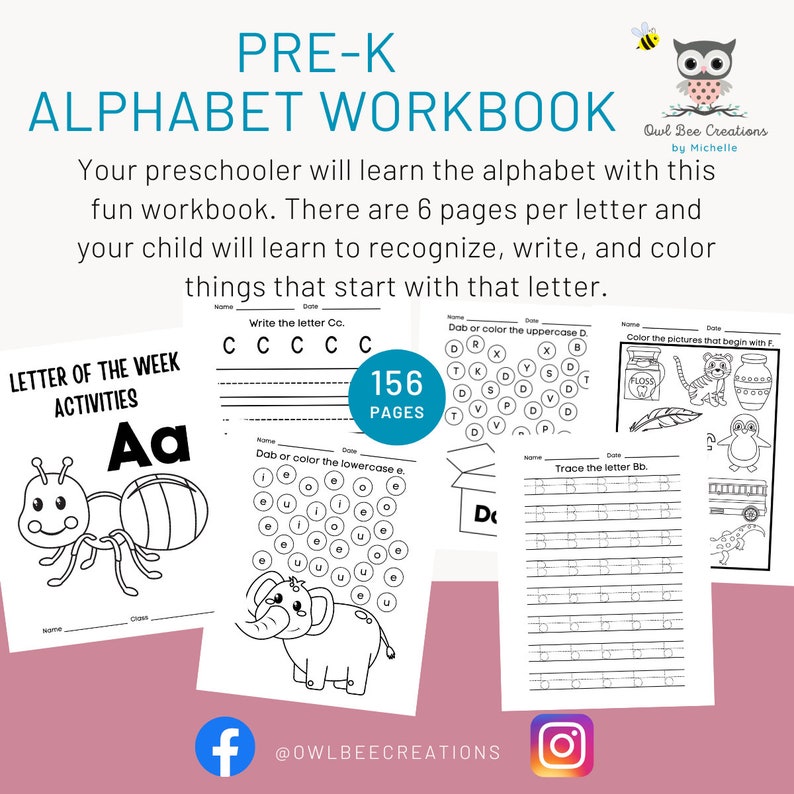 Alphabet Letter Worksheet Workbook Preschool, Pre-k Kindergarten - Etsy